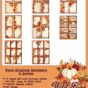 Farm Gingham Floral Paper and Ephemera, Farm Gingham Clipart, Autumn ...