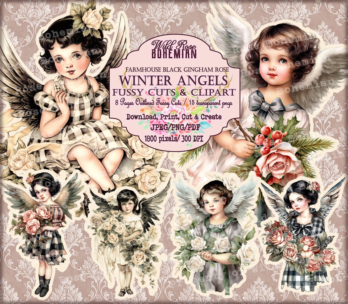 Angel Clipart Angel Transparent Pngs Black Check Black - Etsy