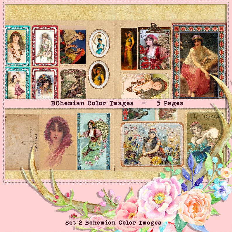 Junk Journal Kit Printable Bohemian Women, Gypsy, Images, Illustrations ...