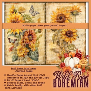Sunflower Digital Paper, Fall Sunflower Journal Pages, Junk Journal ...
