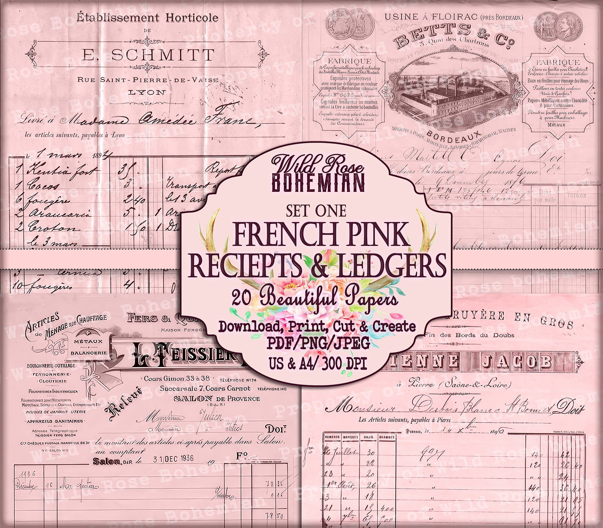 Vintage Pink French Invoices Digital Printable Printable - Etsy