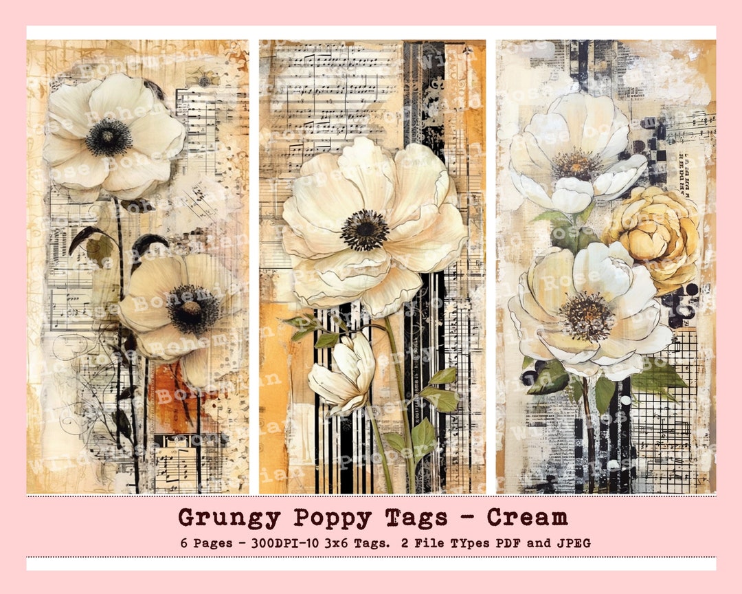 Farmhouse Hang Tags, Tag Kit, Black Gingham and Rose Grungy Poppy Tags ...