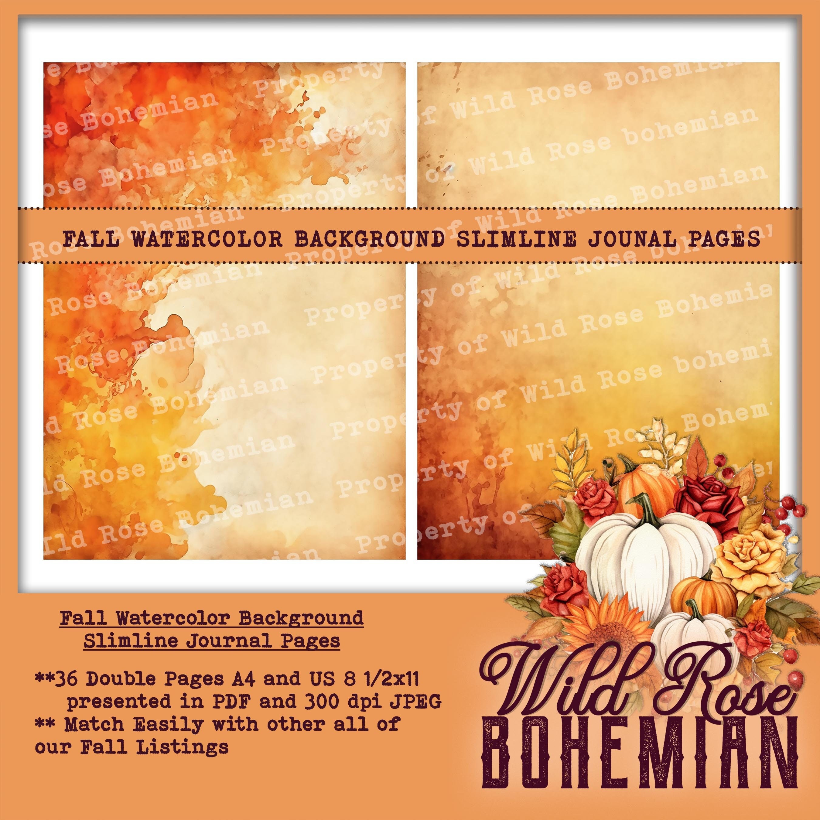 Fall Watercolor Slimline Digital Paper Fall Watercolor - Etsy