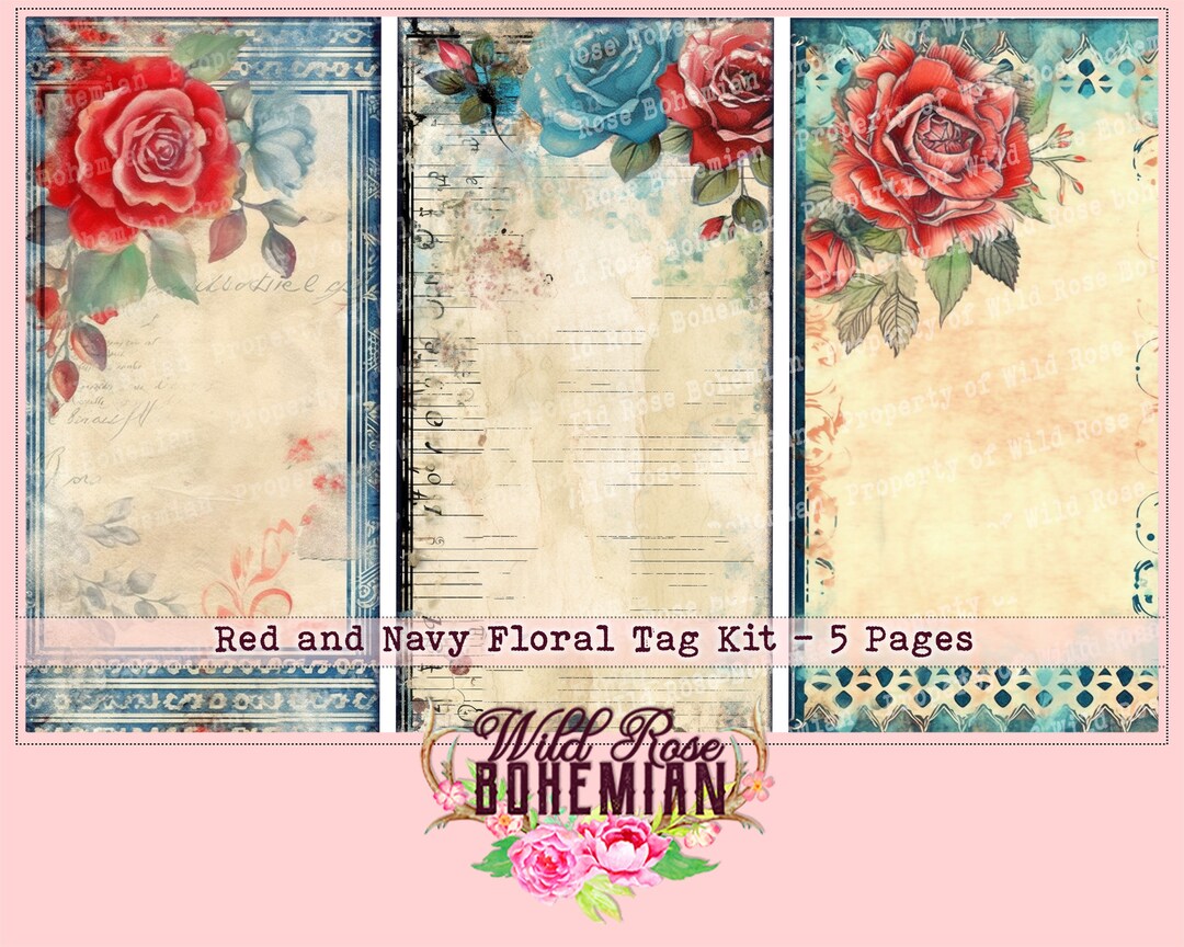 Vintage Floral Hang Tag Kit, Antique Floral Printable Junk Journal Tag ...