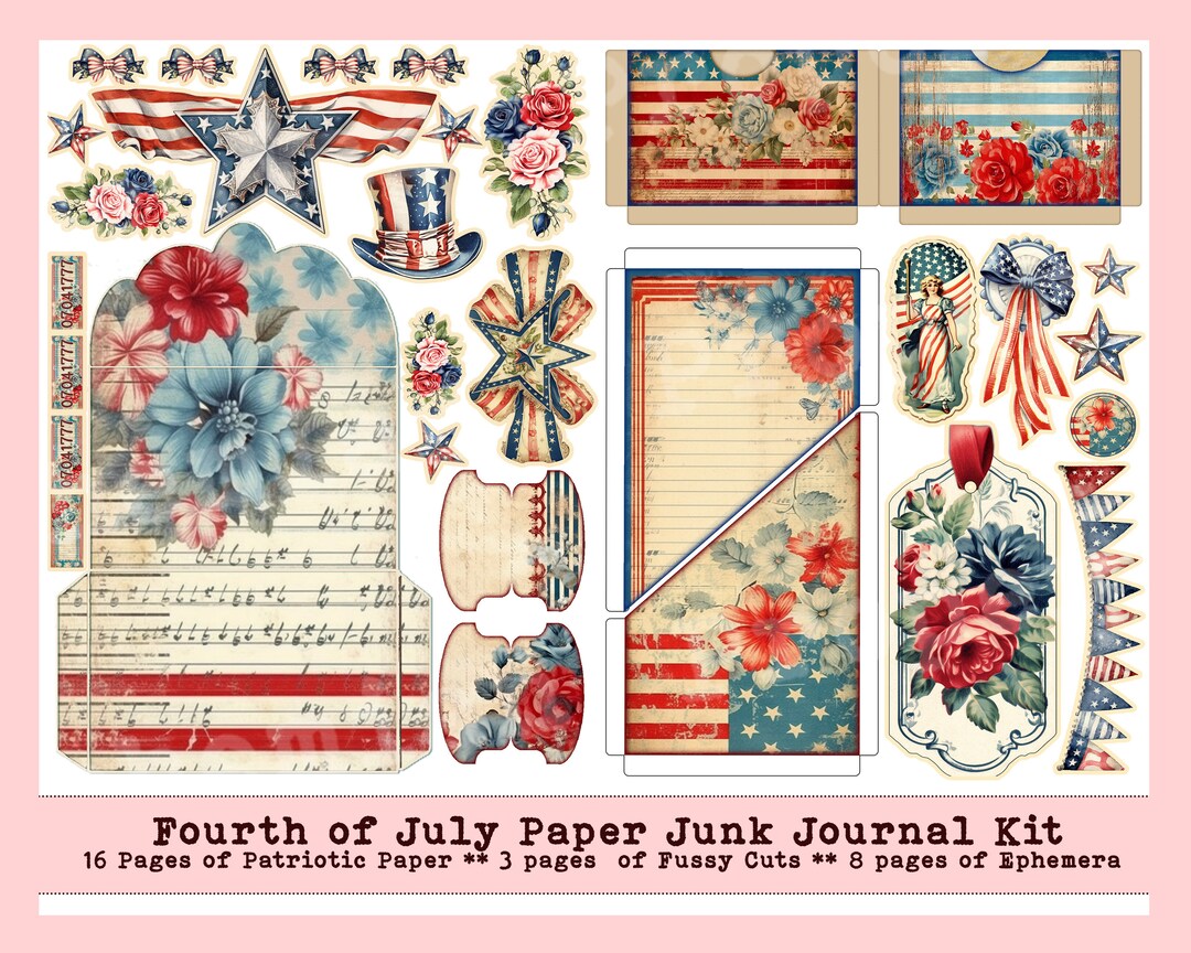 Independence Day Junk Journal Kit, Fourth of July Junk Journal Kit ...