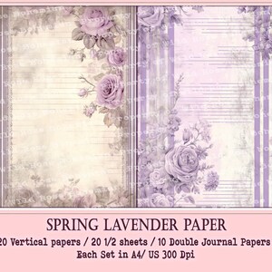 Purple Spring Printable Paper, Shabby Chic Lavender Rose, Lilac ...
