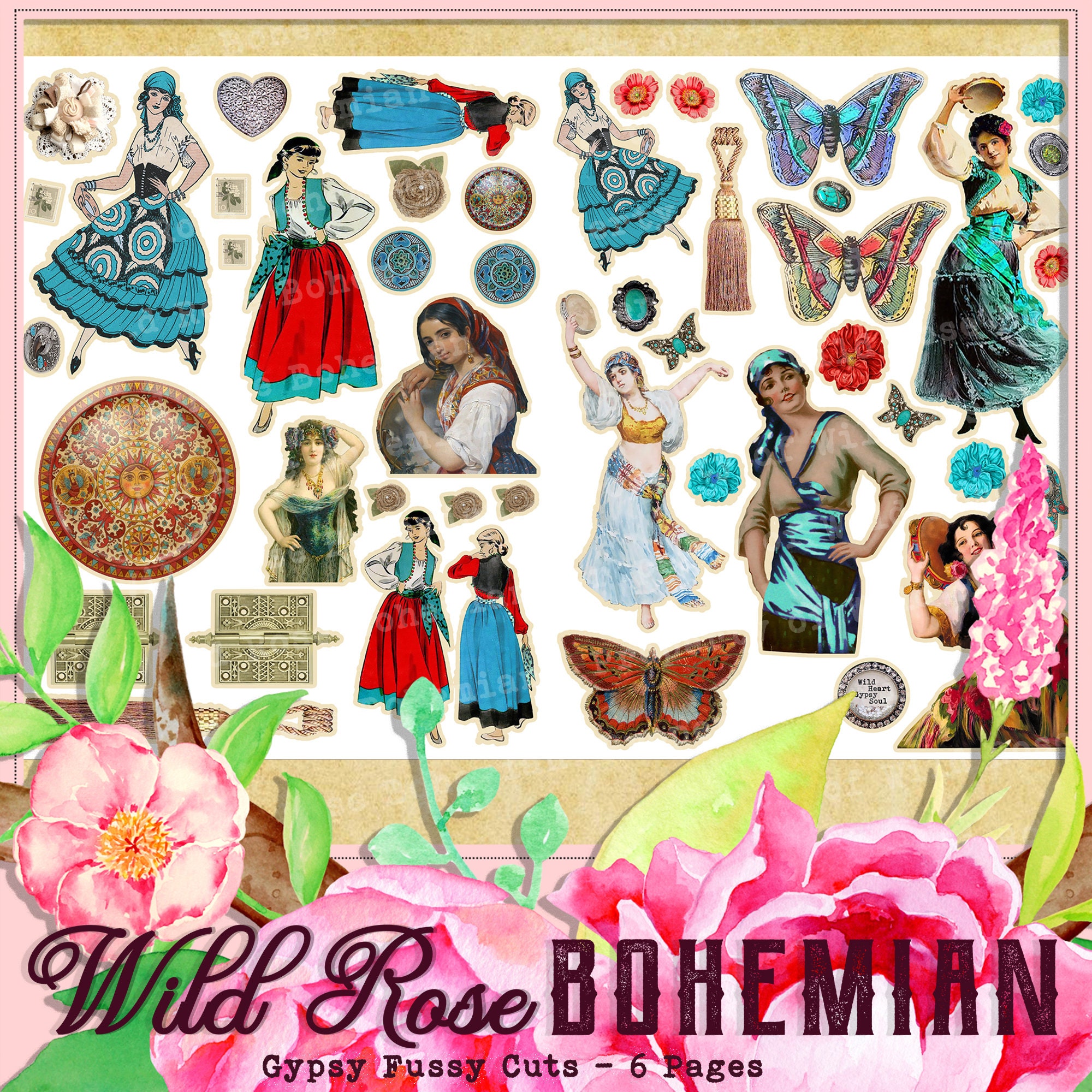 Vintage Bohemian Clipart Gypsy Images Romany Fussy Cuts - Etsy