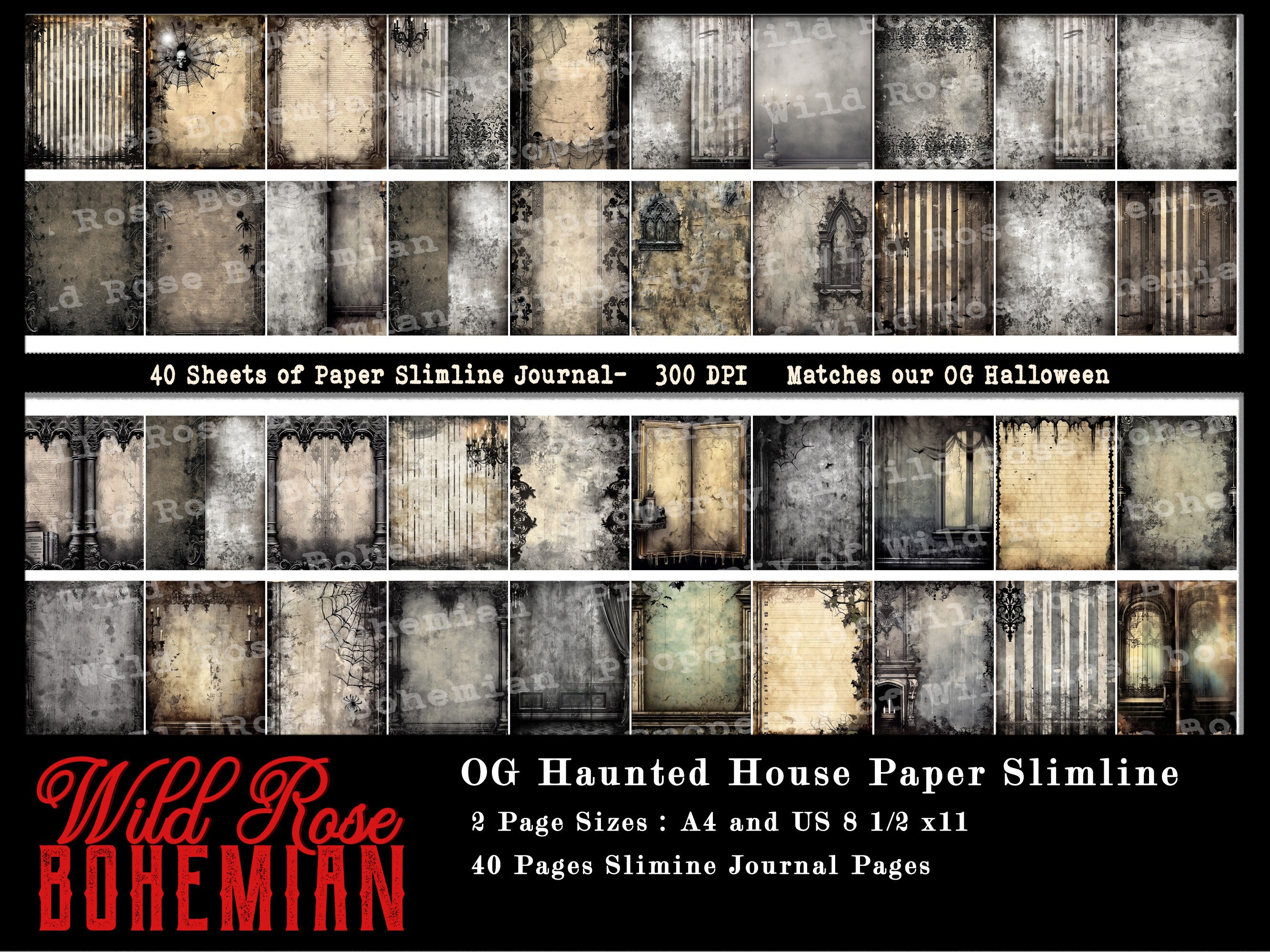 Haunted House Printable Paper, Halloween Haunted House Junk Journal Kit ...