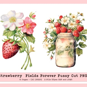 Strawberry PNG, Strawberry Junk Journal Strawberry Fussy Cuts ...