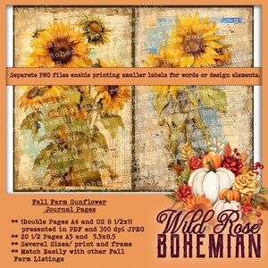Sunflower Digital Paper, Fall Sunflower Journal Pages, Junk Journal ...