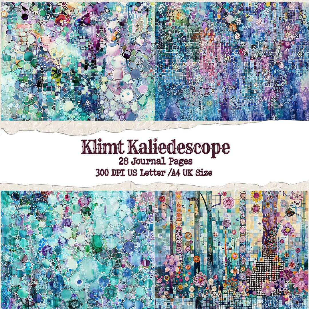 Klimt Kaleidoscope Mixed Media Paper, Abstract Painted Collage Journal ...