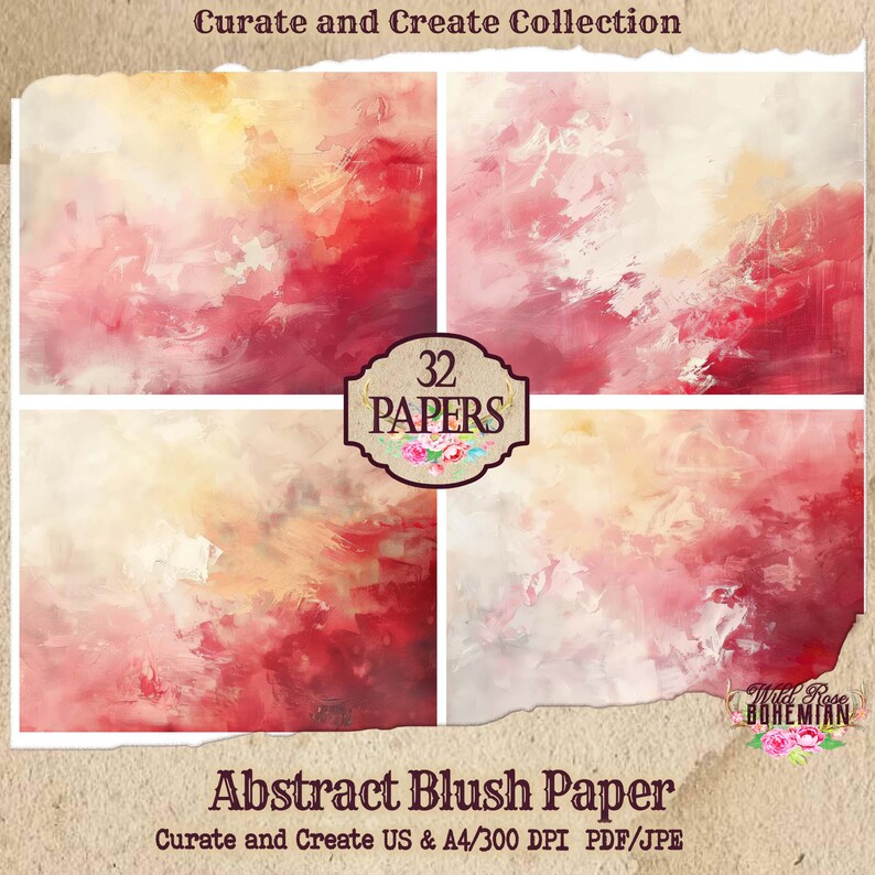 Watercolor Blush Junk Journal Paper: Bohemian Collage (digital Download ...