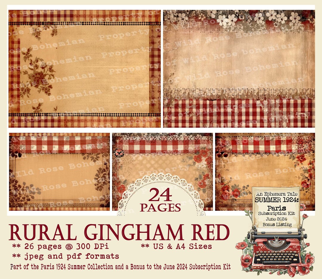 Red Gingham Paper: French Farmhouse Journal Kit (digital Download) - Etsy