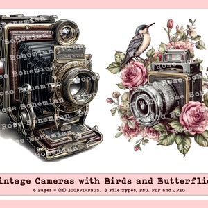 Shabby Chic Camera PNG, Camera Clipart, Vintage Camera and Birds Fussy ...