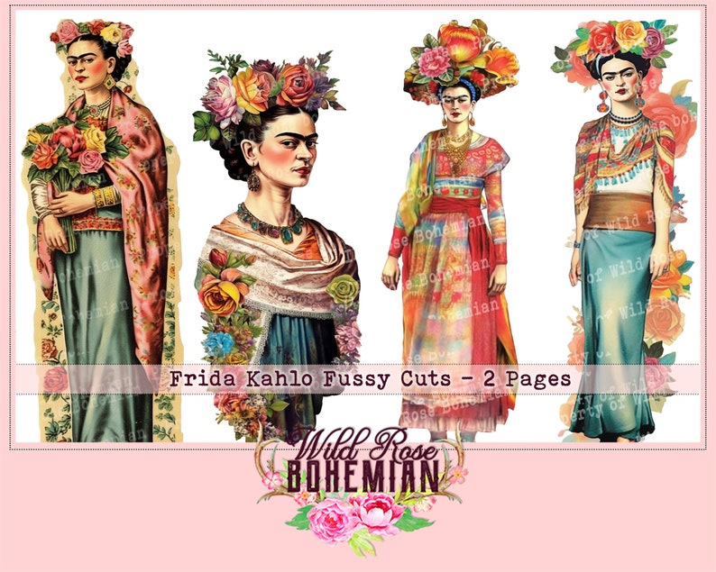 Frida Kahlo Clipart, Frida Kahlo Fussy Cut, Frida Kahlo Stickers, Frida ...