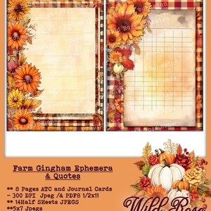 Farm Gingham Floral Paper and Ephemera, Farm Gingham Clipart, Autumn ...