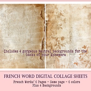 French Words Scrapbooking Printable Ephemera, Collage Art and French ...