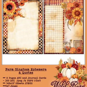 Farm Gingham Floral Paper and Ephemera, Farm Gingham Clipart, Autumn ...