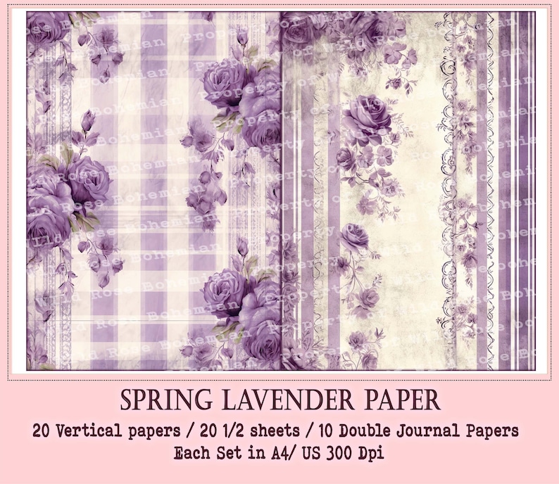 Purple Spring Printable Paper, Shabby Chic Lavender Rose, Lilac ...