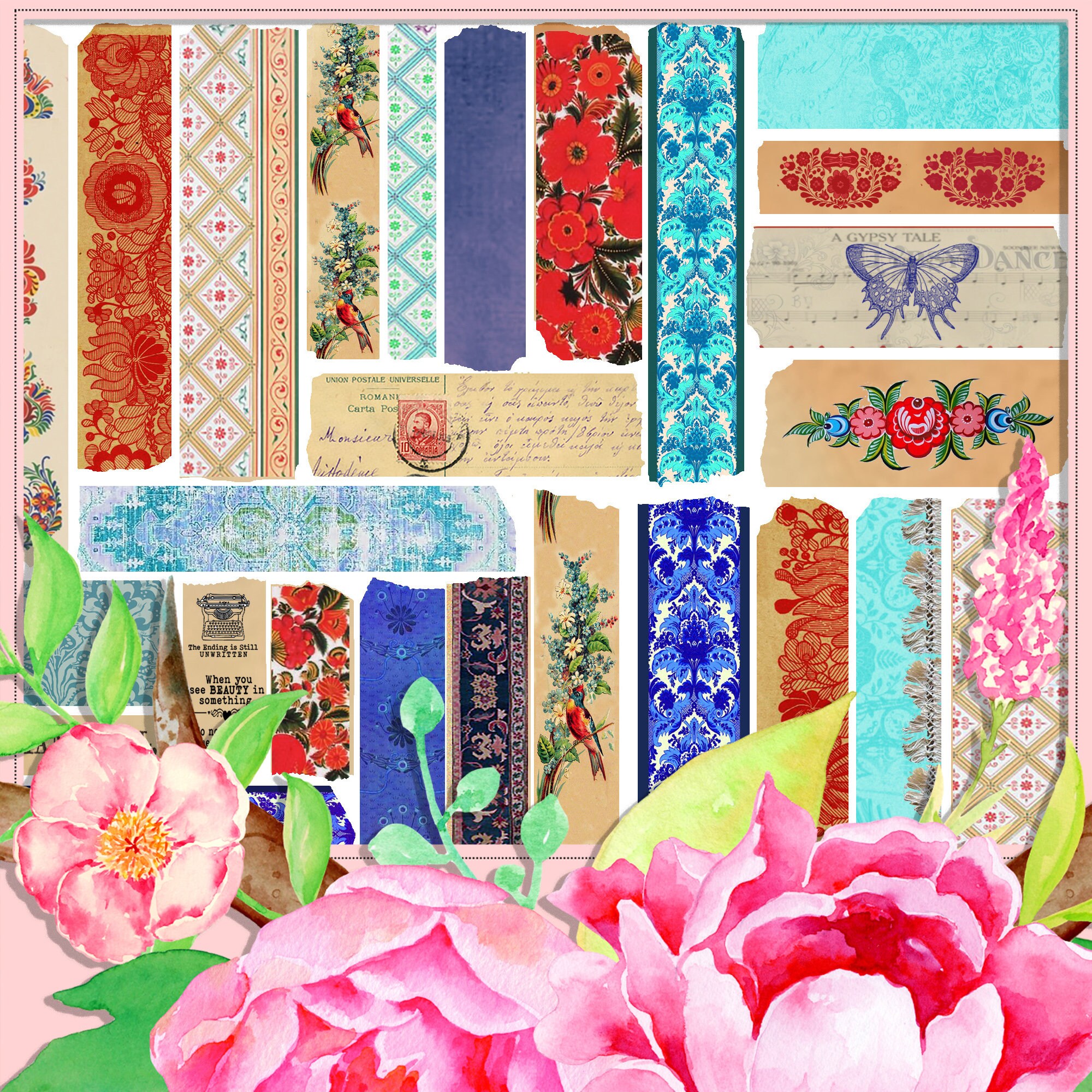 Printable Washi Tape, Bohemian Washi Tape, Gypsy Washi Tape, Junk ...