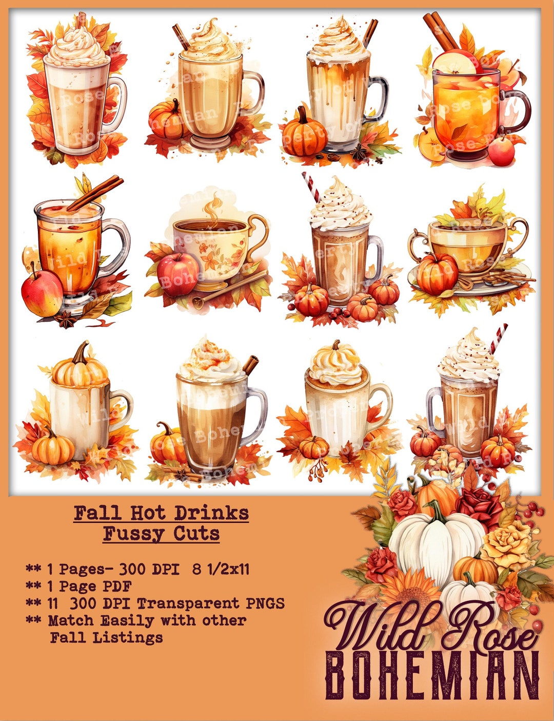 Autumn Drinks Clipart PNG Set: Fall Scrapbooking, Junk Journals ...