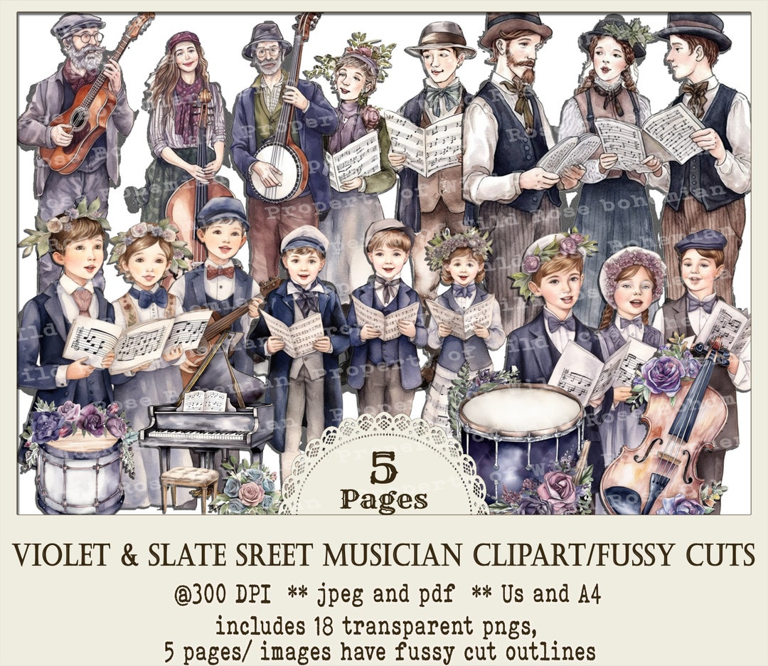 Caroler Clipart, Christmas Clipart, Street Musician Clipart, Winter ...