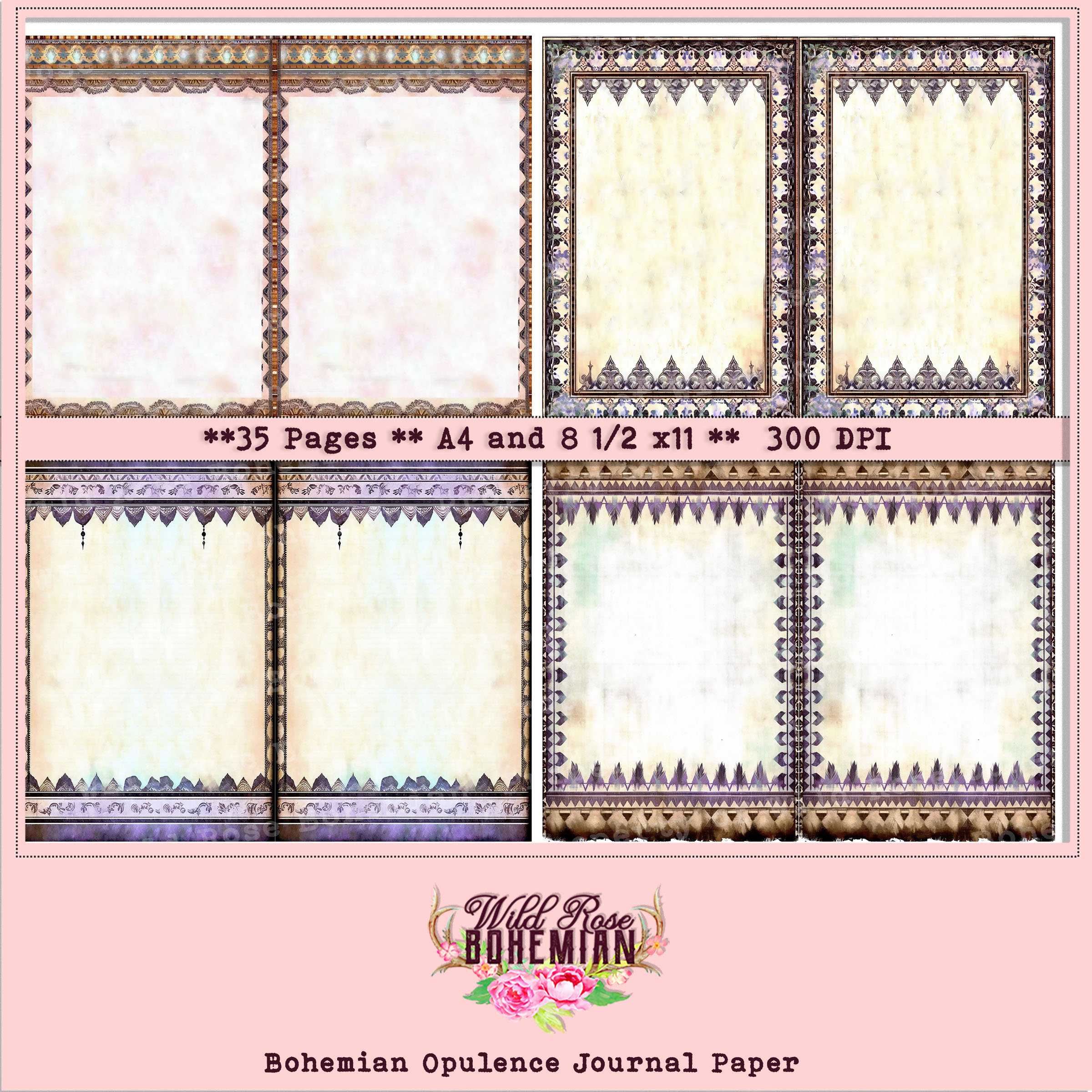 Boho Junk Journal Paper, Bohemian Junk Journal Paper, Feather Journal ...