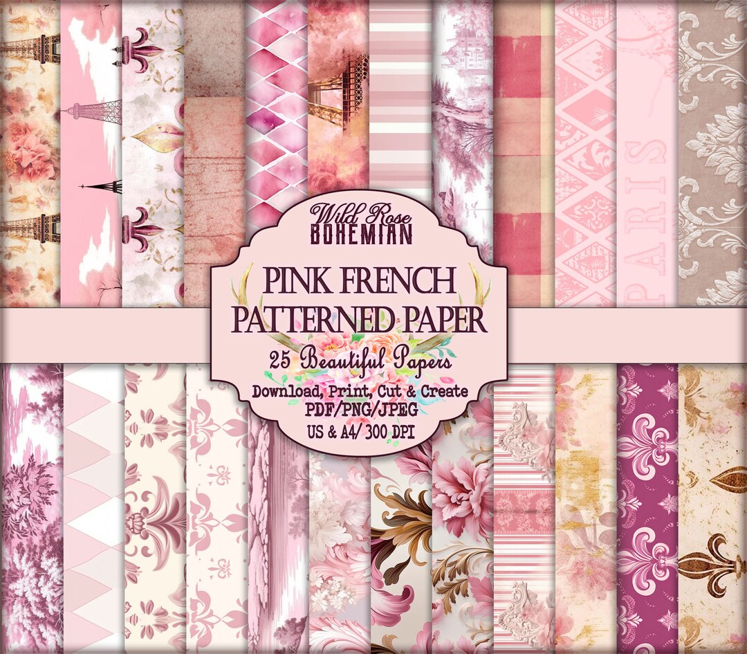 Pink Damask Patterned Digital Printable, Printable French Pink Paper ...