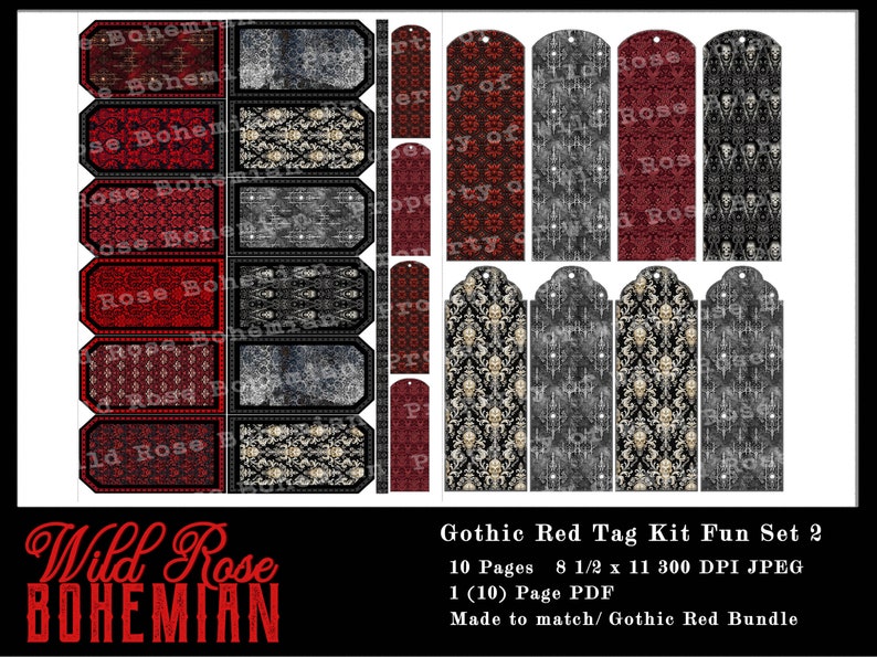 Halloween Gothic Hang Tag Kit, Classic, Gothic Ephemera, Black and Red ...