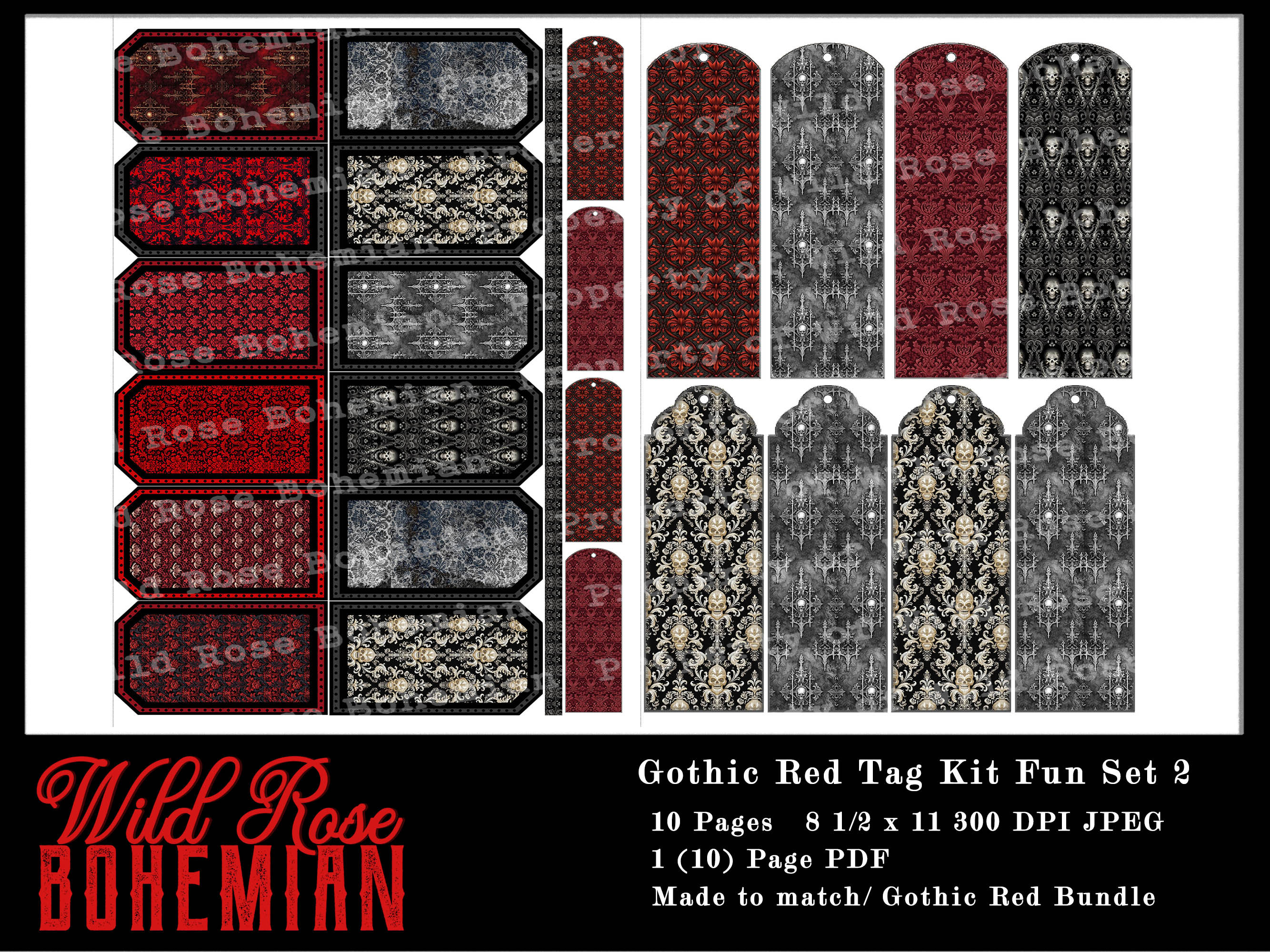 Halloween Gothic Hang Tag Kit, Classic, Gothic Ephemera, Black and Red ...