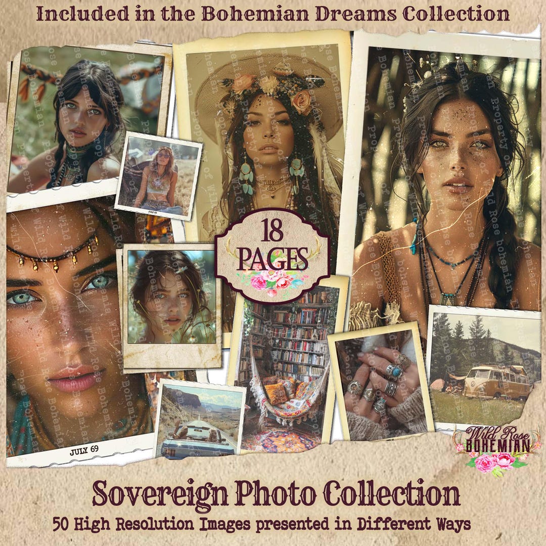 Bohemian Free Spirit Photo Collection, Boho Girl Ephemera, Junk Journal ...