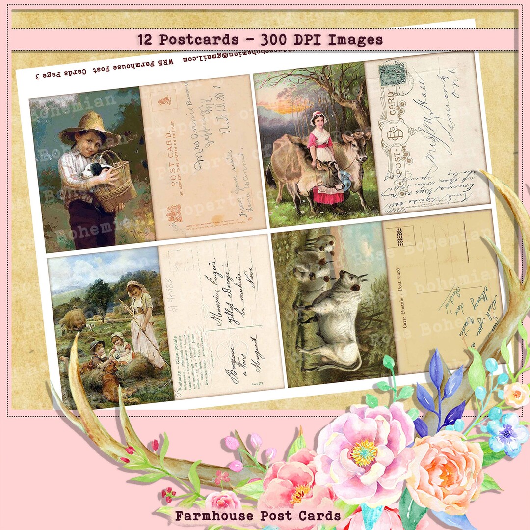 Farmhouse Postcards,farm Images, Junk Journal Farm Animal Postcards ...