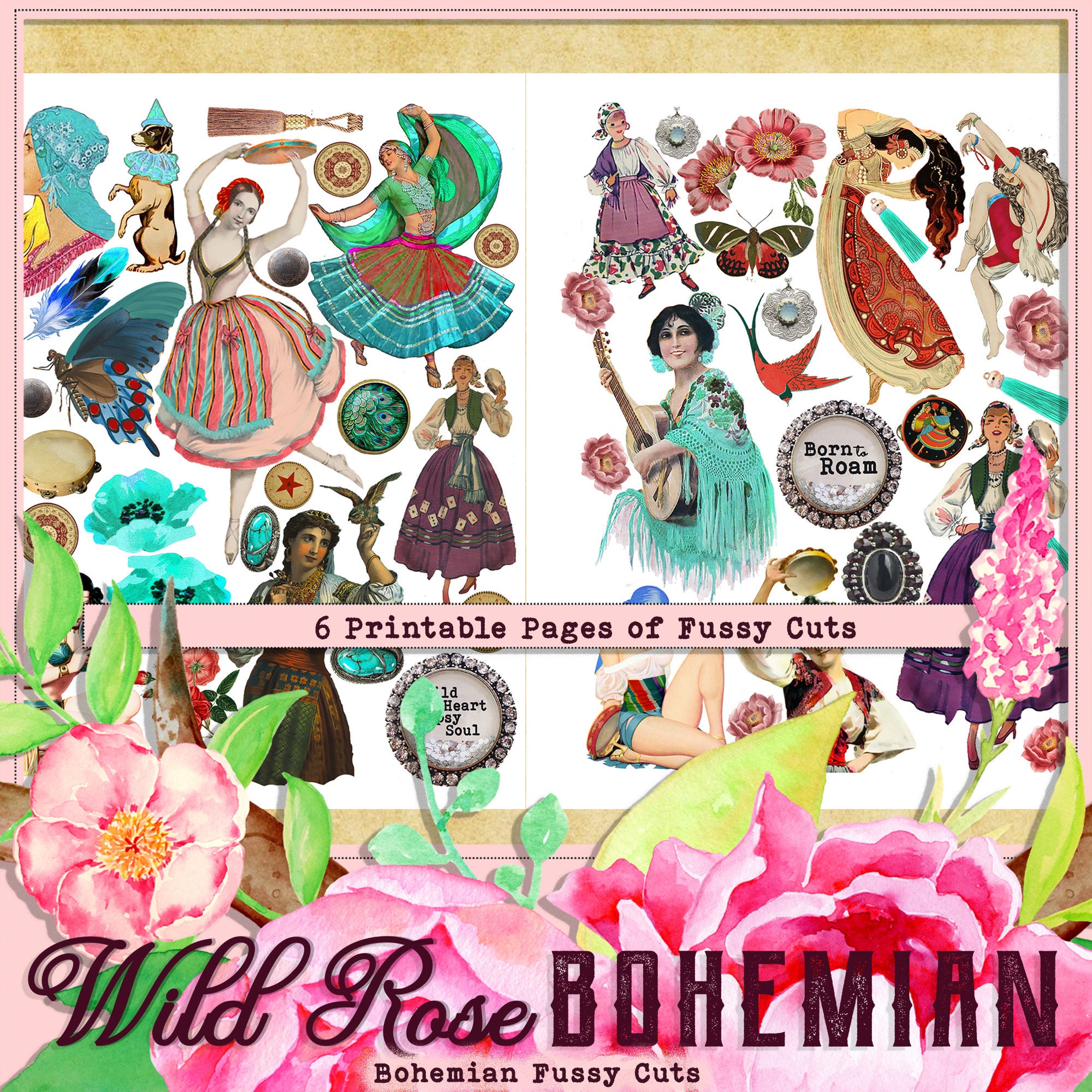 Gypsy Clipart Bohemian Graphics or Stickers for Junk - Etsy