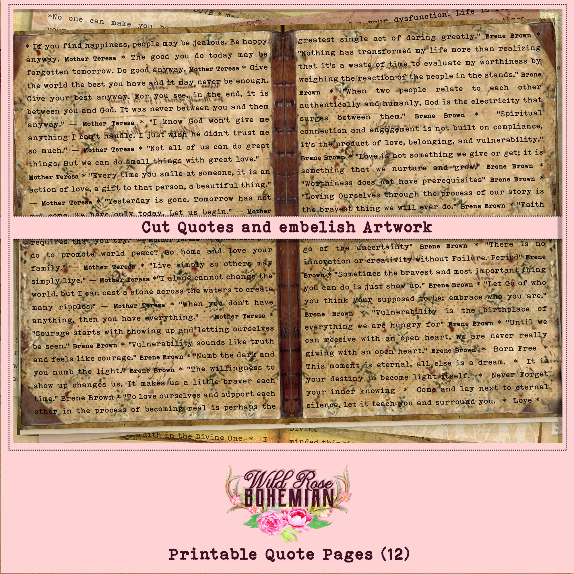 Printable Quote Pages, Journal Pages, Junk Journal, Kit, Printable ...