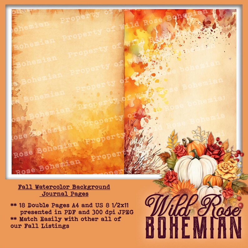 Fall Watercolor Digital Paper, Fall Watercolor Journal Pages, Junk ...