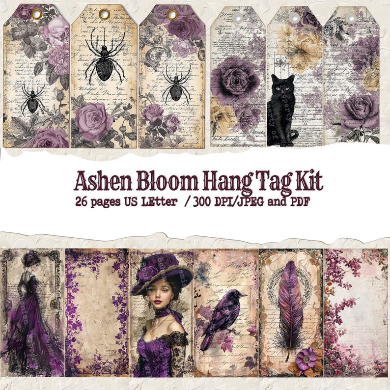 Victorian Tag Kit, Hang Tag Kit Gothic Purple, Violet, Macabe Hang Tags ...