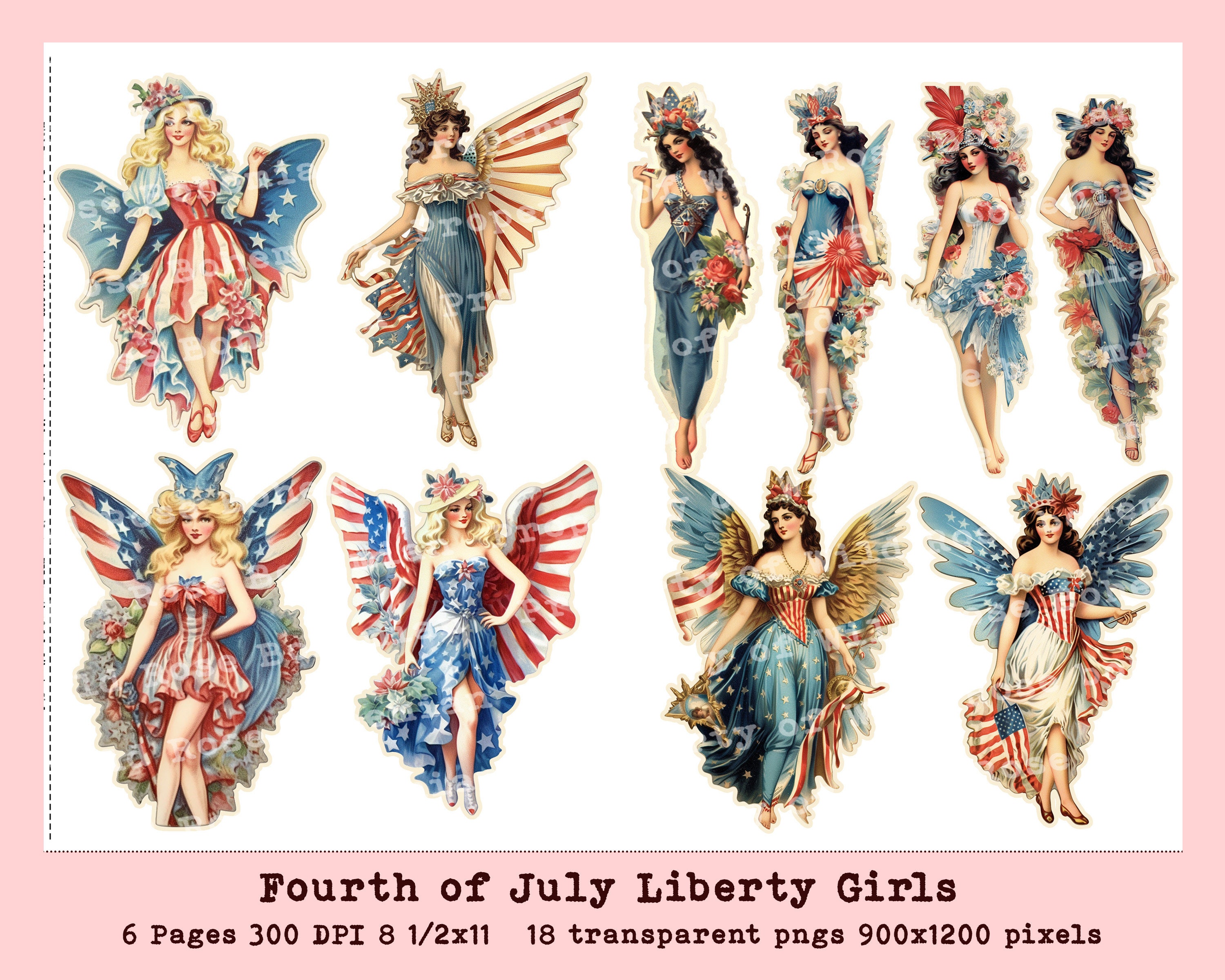 Patriotic Girls Png, Liberty Beauties Png, Fourth of July Independence ...