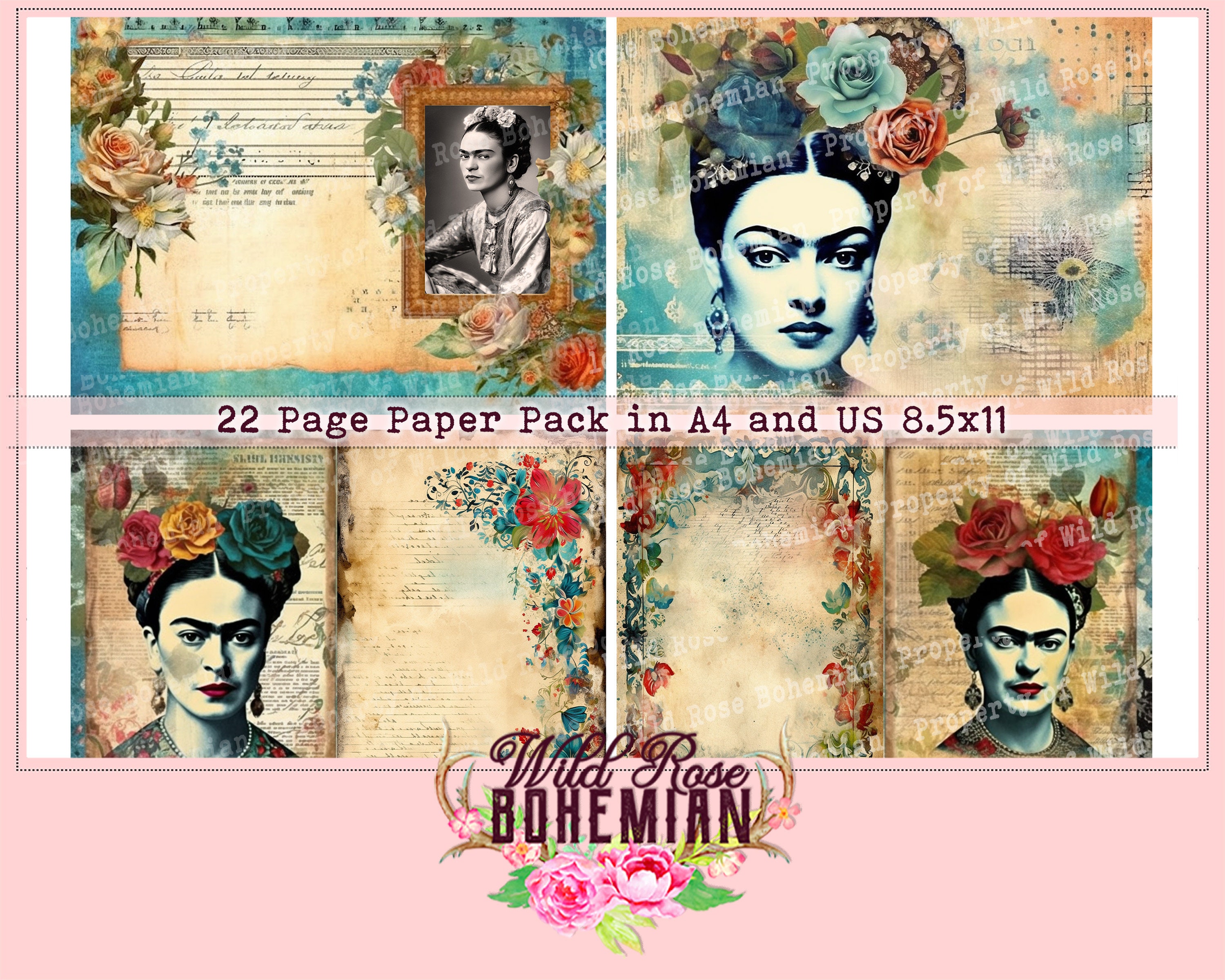 Frida Kahlo Esc Paper Red Navy and Turquoise Grunge Paper - Etsy Australia