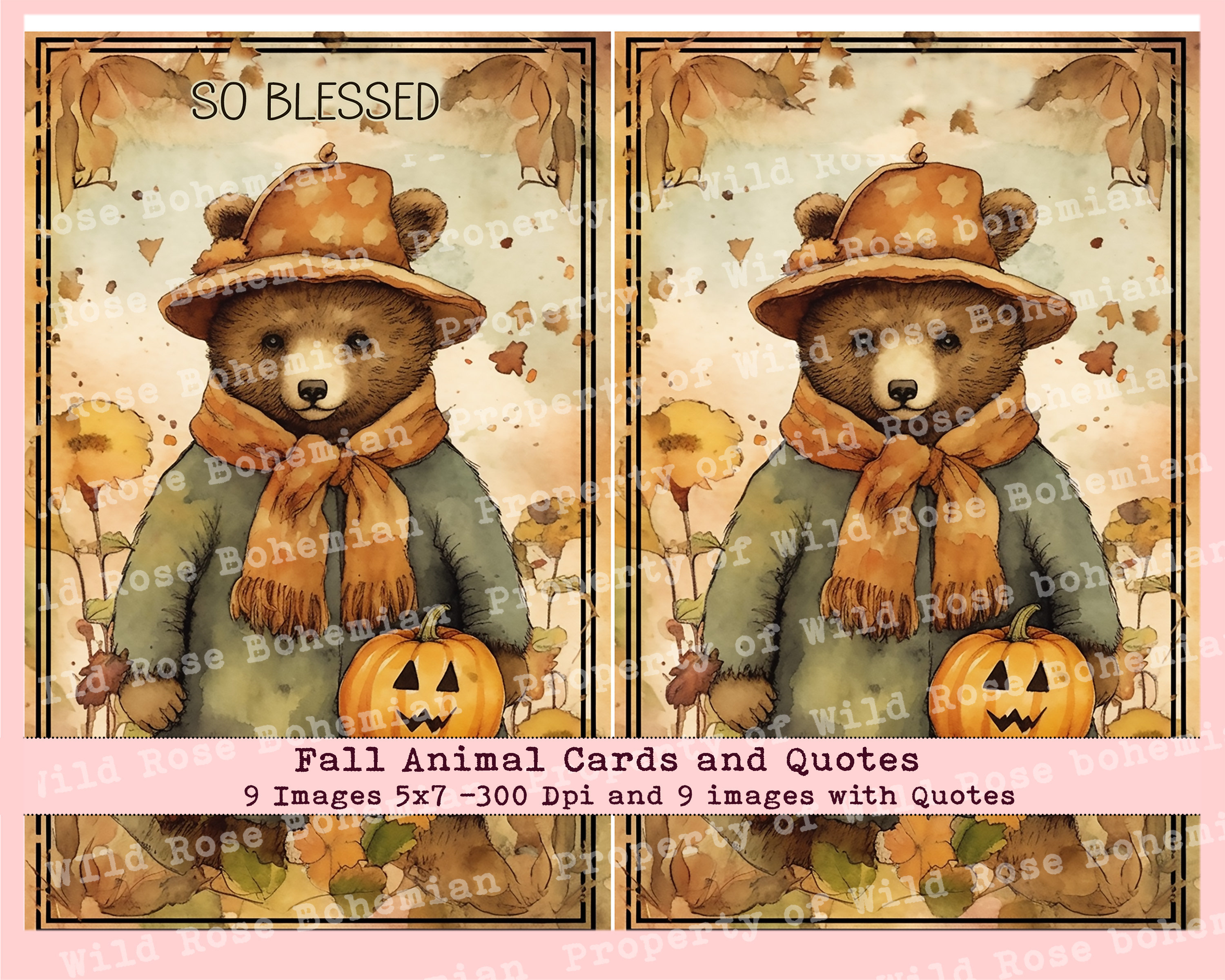 Fall Sentiments Printable Cute Animals, Fall Junk Journal Cards, Fall ...