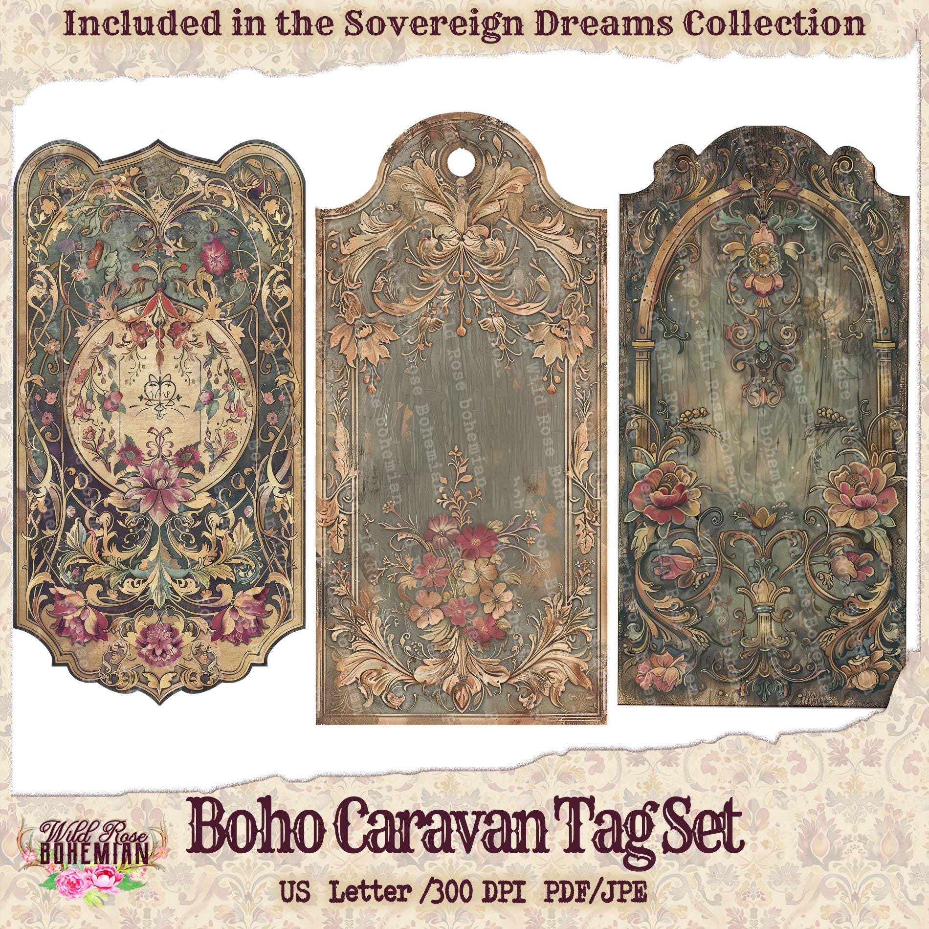 Boho Caravan Hang Tag Ephemera: Printable Journal Embellishments (PDF ...