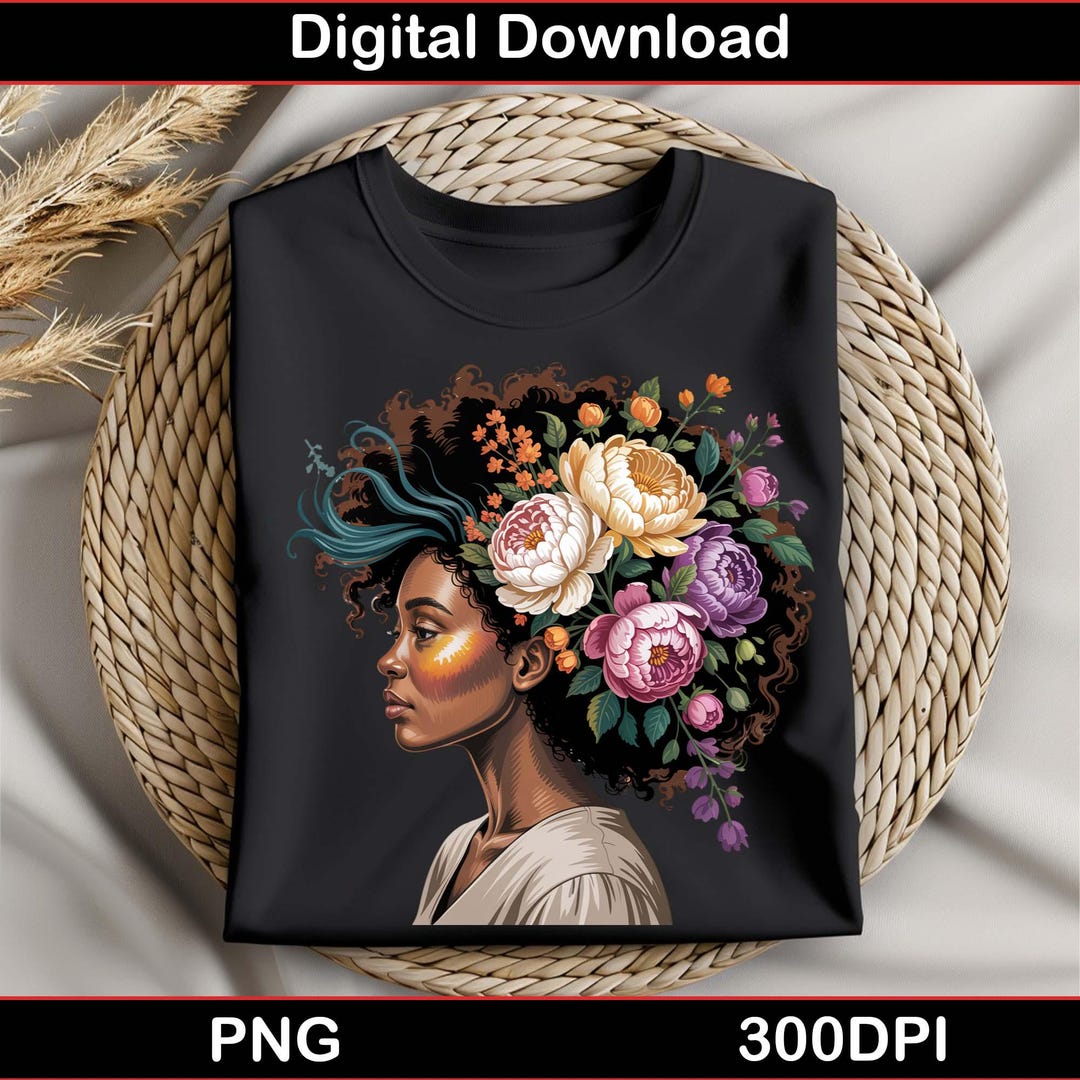 Afro Woman Floral SVG PNG – Digital Black Woman Art Download ...