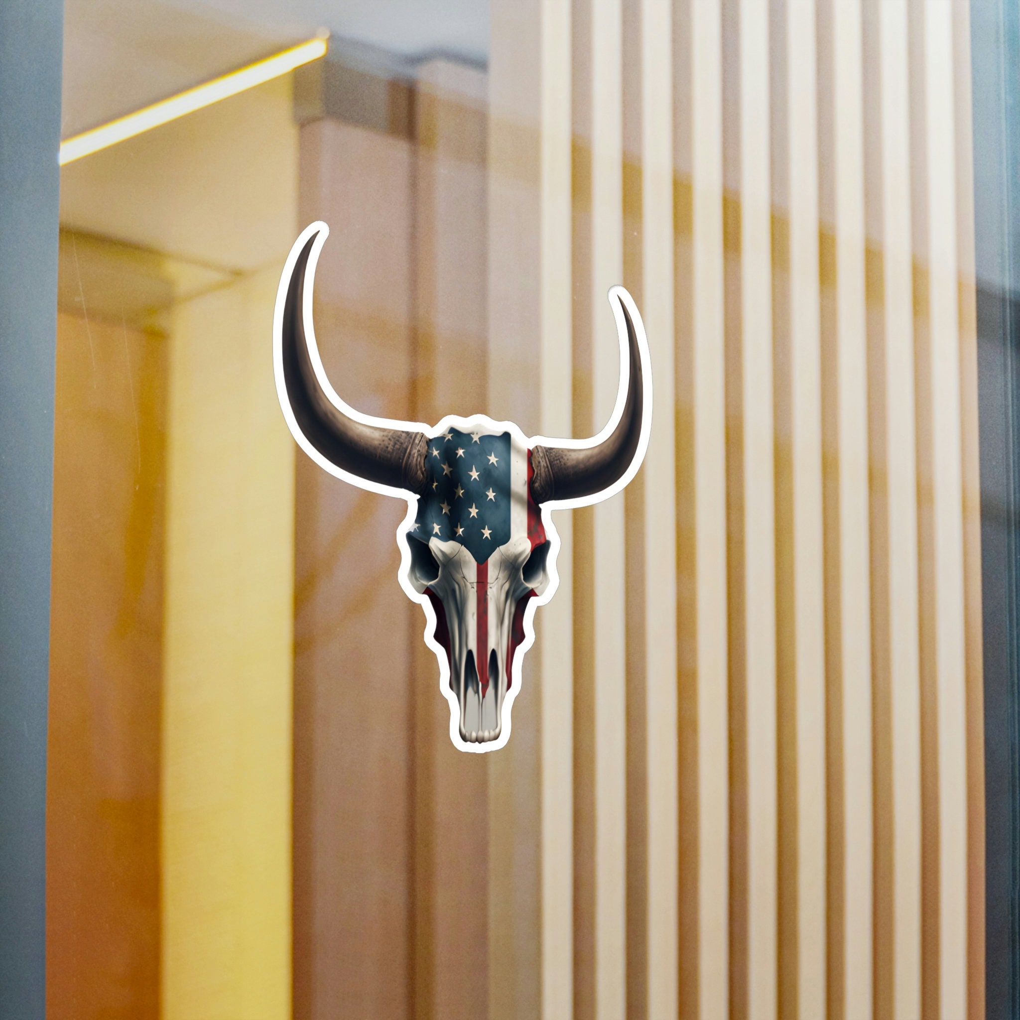 Patriotic Bull Skull and Horns Sticker Country Bull and Horns Kiss-cut ...