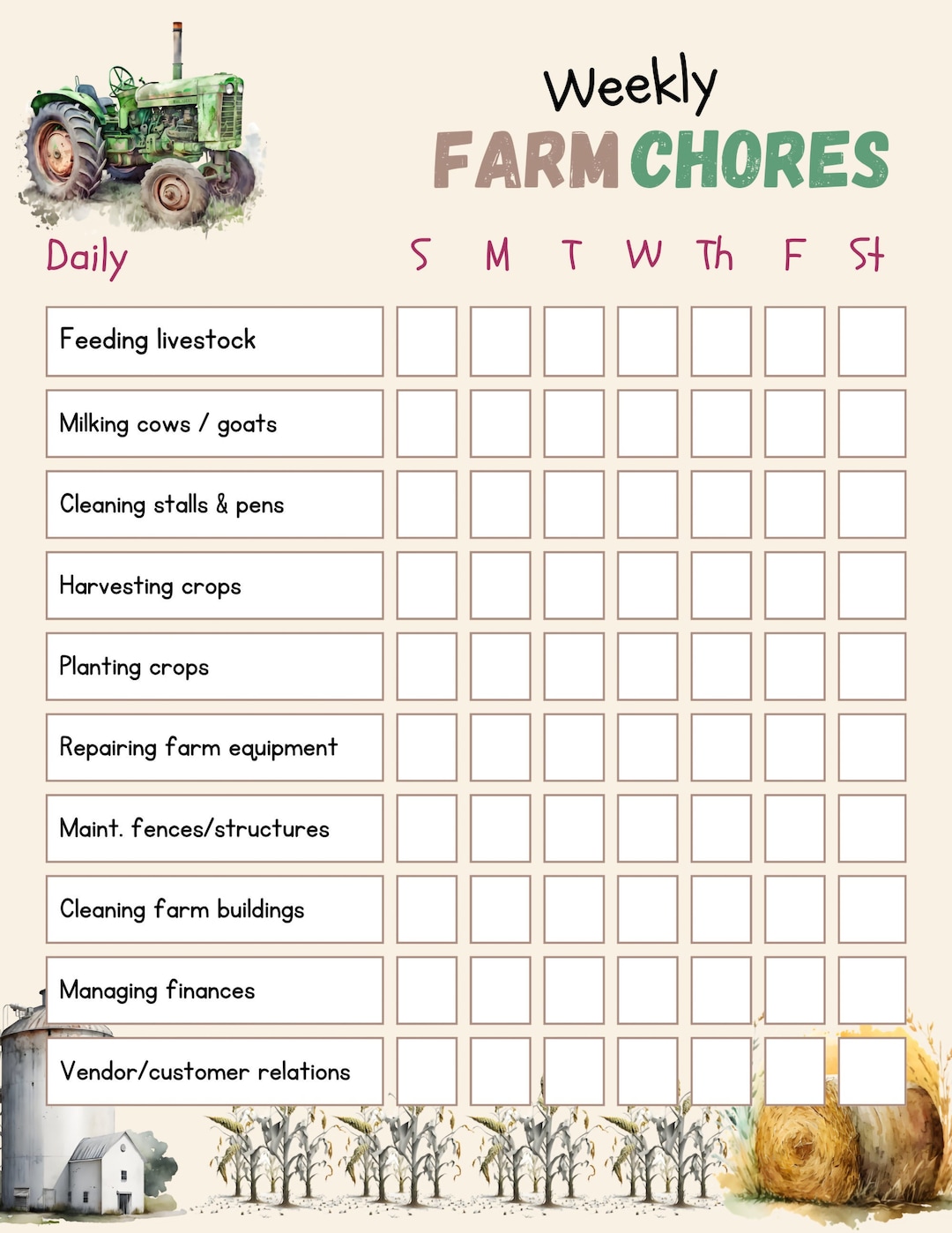 Farm Chores to Do List | Farmhouse to Do Checklist |homestead Checklist ...
