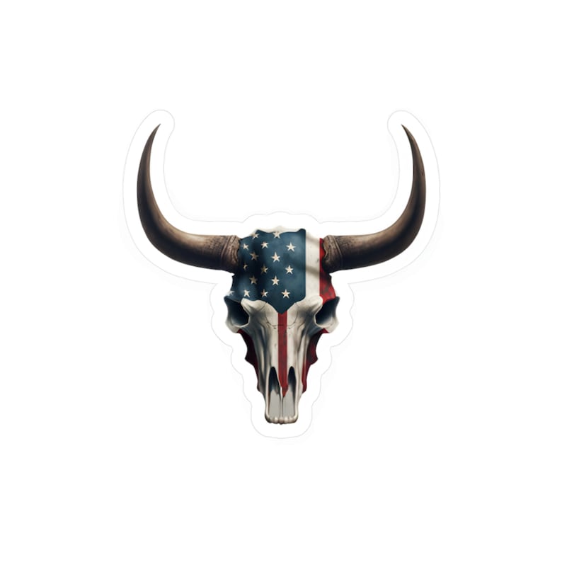 Patriotic Bull Skull and Horns Sticker Country Bull and Horns Kiss-cut ...
