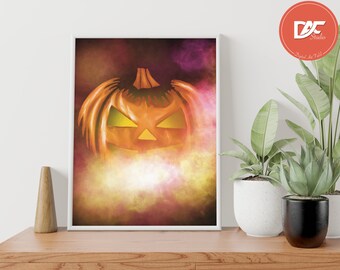 Halloween Pumpkinhead Man, Creepy Pumpkin Art, Digital Art Print, Wall ...
