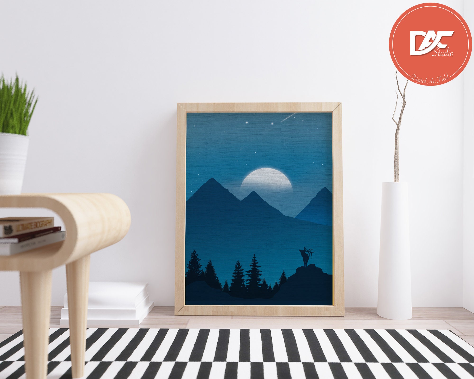 Printable Wall Art, Blue Moon Landscape Poster, Digital Download - Etsy
