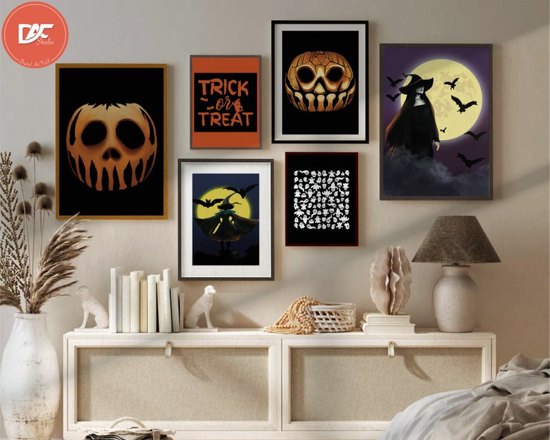 Gallery Wall Set of 6 Prints, Halloween Poster, Halloween Wall Set ...