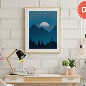 Printable Wall Art, Blue Moon Landscape Poster, Digital Download - Etsy