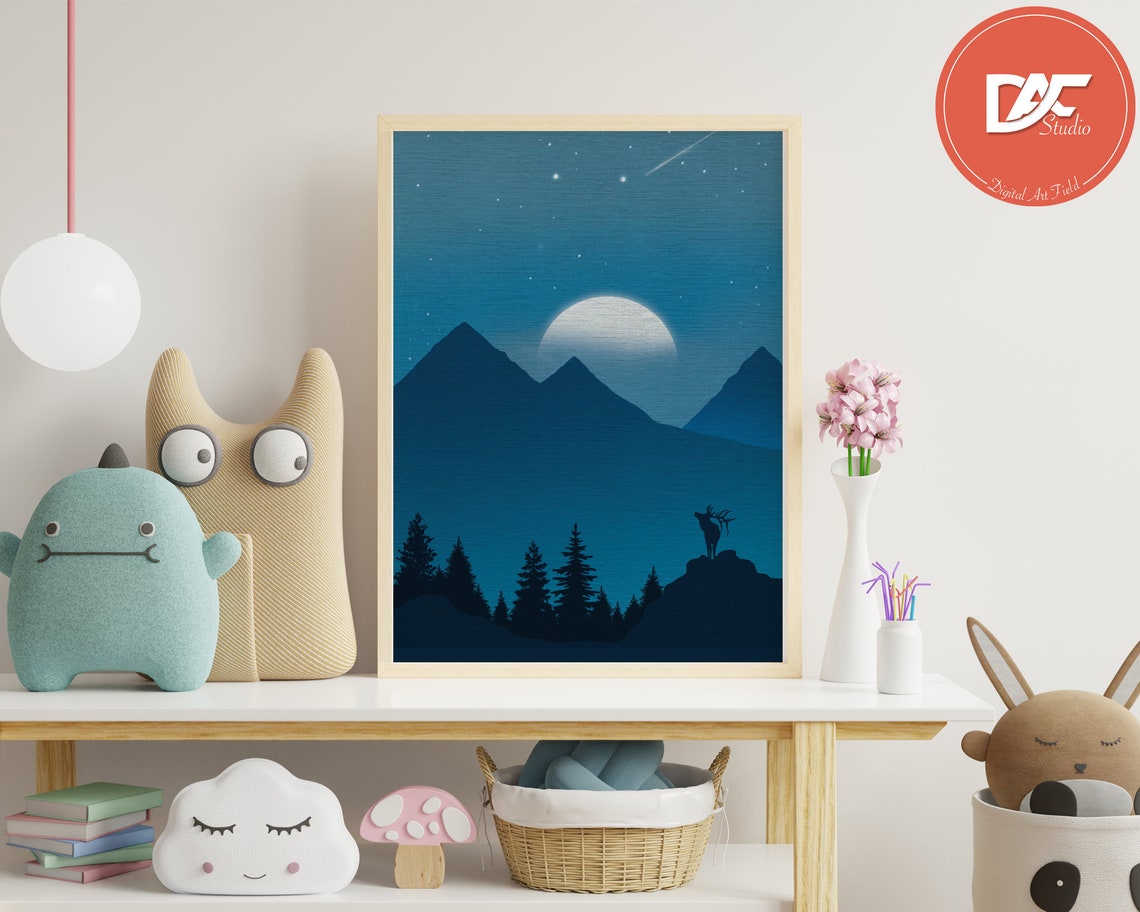 Printable Wall Art, Blue Moon Landscape Poster, Digital Download - Etsy