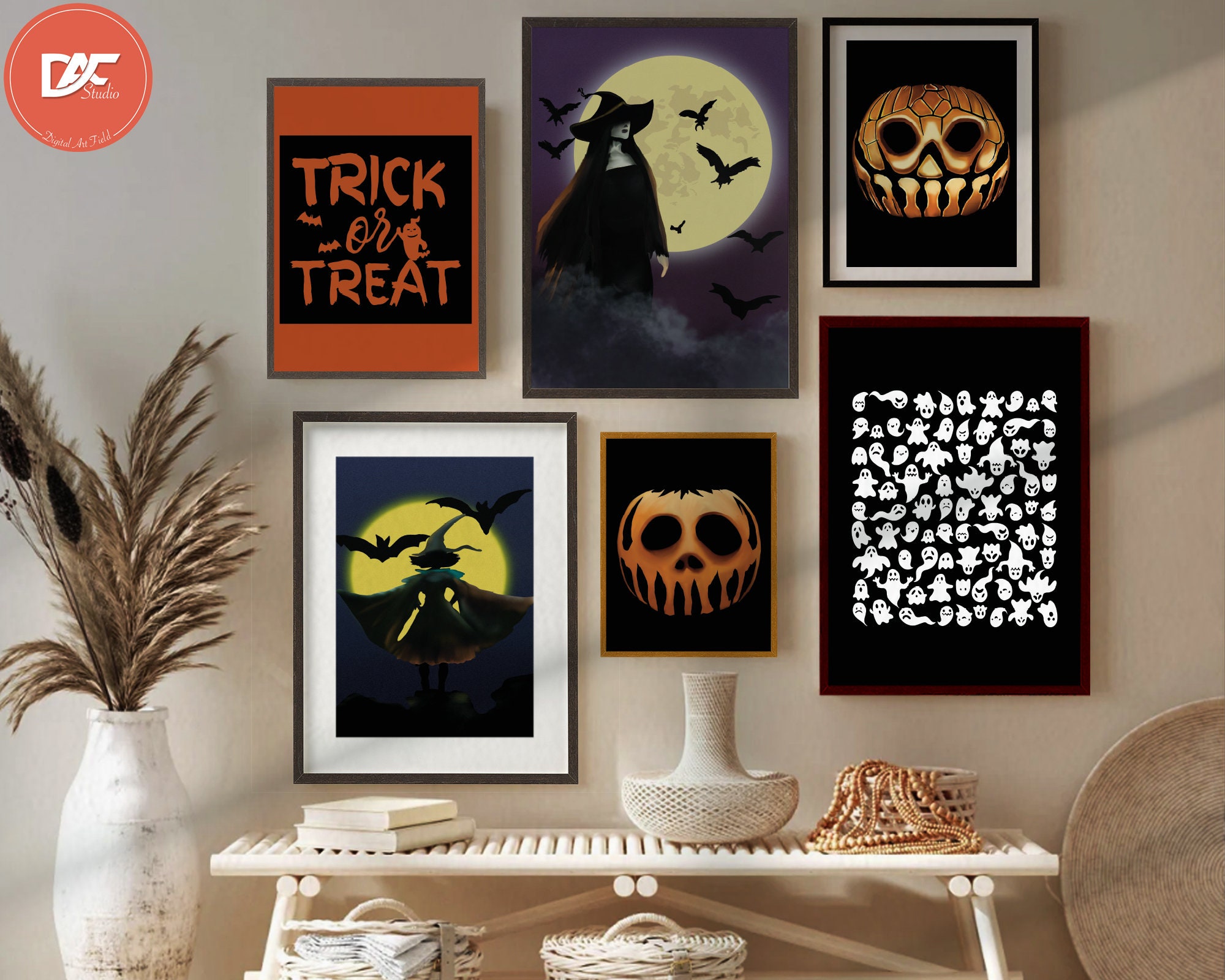 Gallery Wall Set of 6 Prints, Halloween Poster, Halloween Wall Set ...